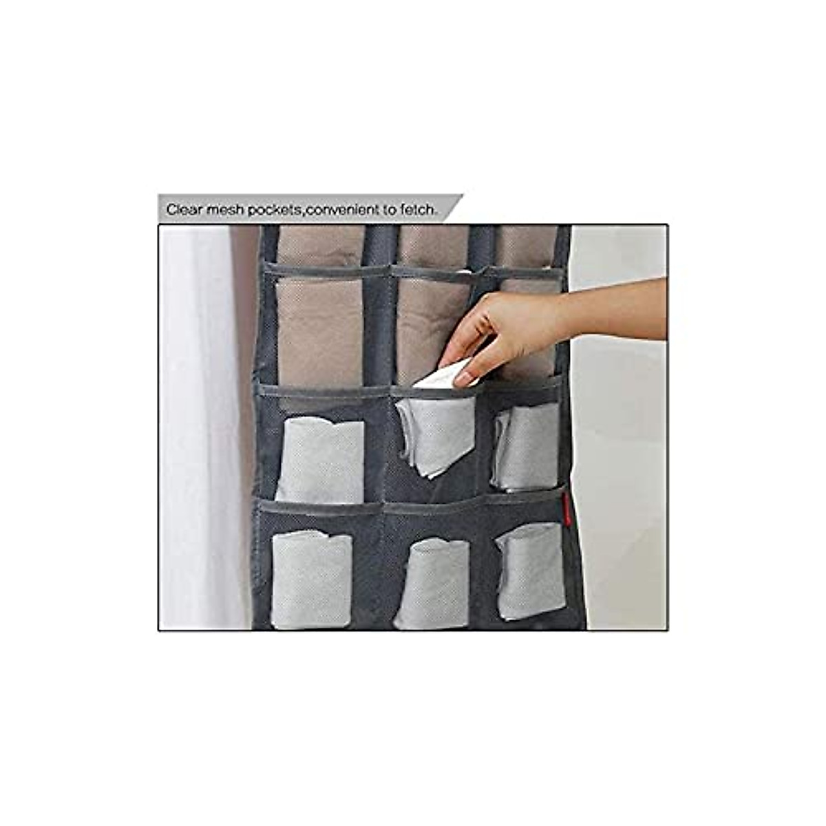 LCXEGO Storage Hanging Bag with Metal Hanger, Dual-Sided Hanging Storage Organiser for Underwear, Stocking,Bra and Sock (6+18 Pockets, Gray)