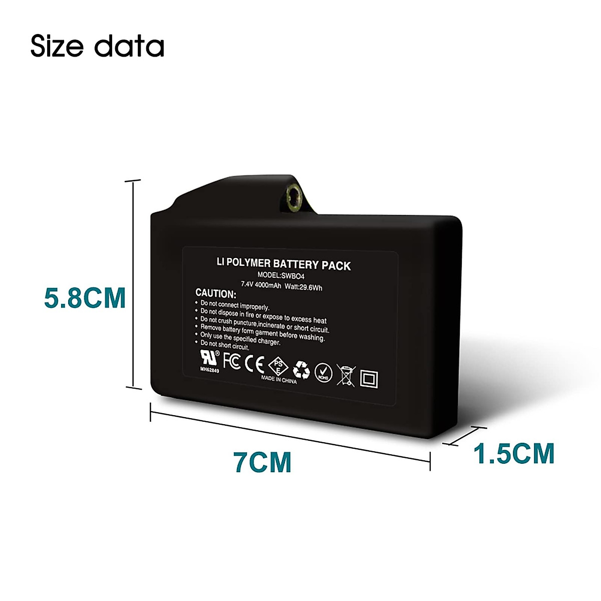 J JINPEI Replacement Battery Rechargeable Lithium Polymer Batteries for Heated Gloves Socks Jacket Clothes Li-ion Battery (4000mah/1PCS)