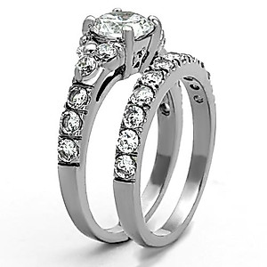 Marimor Jewelry 2.50 Carat Round Cut Zirconia Silver Stainless Steel Wedding Ring Set Women's Size 10