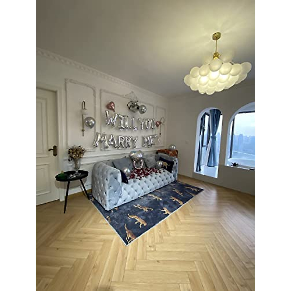 40 Pcs-Silver "Will you marry me" Balloon Pack -Proposal Balloon Banner and 2000 pcs Red Rose Petals proposal Decoration-proposal idea-Diamond ring Balloon-Valentine's Day Proposal (silver floral proposal)