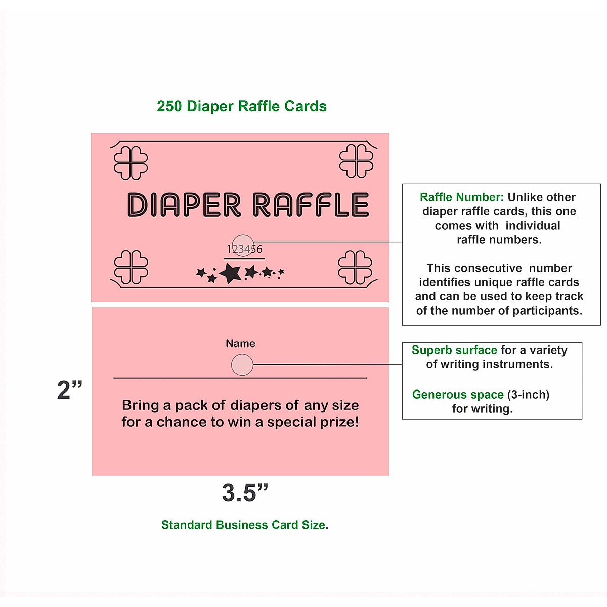 Carewon 250 Diaper Raffle Tickets, Pink (3 Color Selection), for Baby Shower Games, Invitations, and Drawing Prizes, Cute Party Accessories