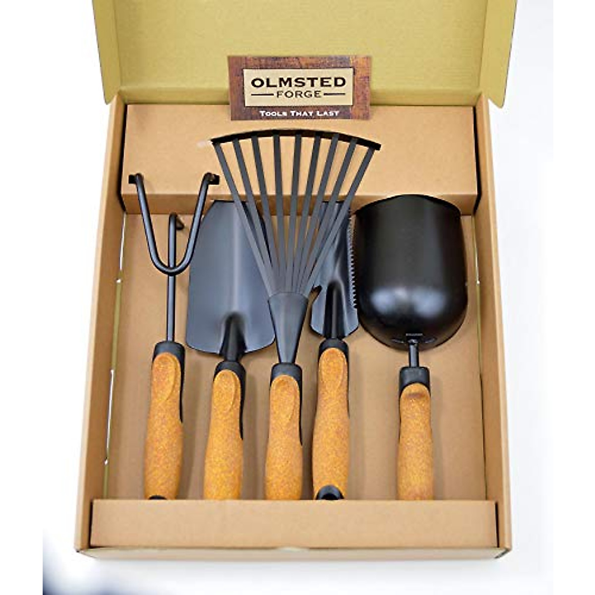 Olmsted Forge Garden Tool Set, 5 Pieces, Heavy Duty Powder Coated Steel, Cork Handle