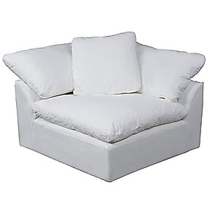 Sunset Trading Contemporary Puff Collection 5PC Performance Fabric Washable Water-Resistant Stain-Proof White Slipcovered Modular L-Shaped Sectional Sofa with Ottoman, Deep-Seat Down-Fill Couch