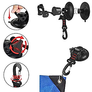 Heavy Duty Suction Cups,2 Pieces with Hooks Upgraded Car Camping Tie Down Suction Cup Camping Tarp Accessory with Viscous Silicone Strong Power for Car Awning Boat Camping Trap