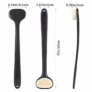 ZARCKER Long-Handled Shower Back Scrubber Brush, 17 Inch, Black, Deep Cleansing, Gentle Exfoliation