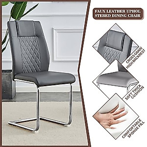 Baysitone Modern Dining Chairs Set of 4, Grey Dining Room Chairs, Metal Kitchen Chairs with Leather Padded Seat High Back, Chairs for Dining Room, Kitchen, Living Room