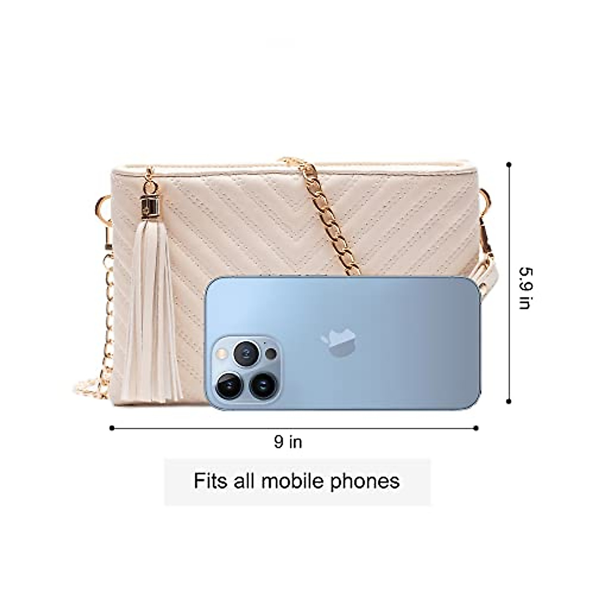 Hupifaz Quilted Crossbody Bag - Double Pouch Clutch Purses for Women, Formal Evening Clutch, Large Wristlet Bag with Pearls (Beige)