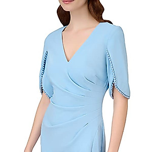 Adrianna Papell Women's Knit Crepe Pearl Trim Dress, Elegant Sky, 12