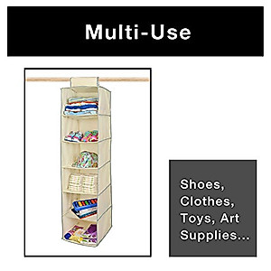 Smart Design Shelf Cubby Hanging Organizer w/ Hook & Loop - VentilAir Material - Clothing, Clothes, Accessories, & Closet Storage - Home Organization (6-Tier, Beige w/ Slate Trim)