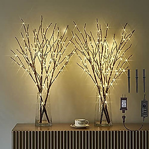 LITBLOOM Lighted Brown Willow Branches with Timer and Dimmer 2 Sets Tree Branch with Warm White Lights for Holiday and Party Decoration 32IN 150 LED Waterproof Plug in