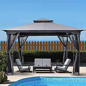 HAPPATIO 10' X 12' Outdoor Patio Gazebo, Outdoor Canopy Gazebo for Garden,Yard,Patio with Ventilation Double Roof with Mosquito Netting,Gray