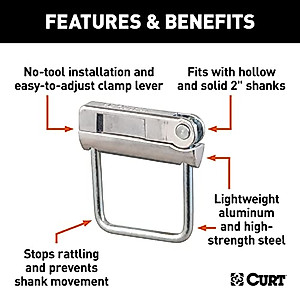 CURT 22325 No-Tool Anti-Rattle Hitch Clamp Tightener for 2-Inch Receiver, Hollow or Solid Shanks