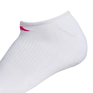 adidas Women's Athletic Cushioned No Show Socks (6-Pair) Low Profile Look with Arch Compression for a Secure fit, White/Shock Pink/Bright Cyan, Medium