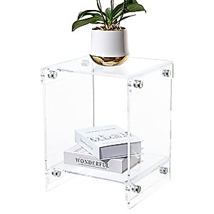 Sumerflos Acrylic Small Frame Side Table/End Table/Easy Assembly, Nightstand for Living Room Bedroom Home Decor- Clear