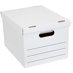 Amazon Basics Storage and Filing Boxes With Lid and Handles, Legal/Letter Size, Basic Duty, Pack of 20, White, 16.2" L x 12.5" W x 10.5" H