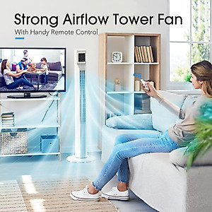 Tower Fan - 44’’ Oscillating Tower Fan with Remote Control, Quiet Bladeless Cooling Fan with 3 Modes, LED Display Stand Up Fan with 7.5h Timer, Indoor Standing Fan for Bedroom/Home Office Use