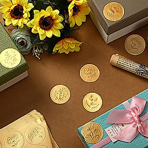 500 Pieces Gold Embossed Envelope Seals Stickers Adhesive Seal Stickers Vintage Embossed Foil Certificate Seal Plant DIY Labels for Wedding Invitations Envelopes, 5 Patterns (Flower Style)
