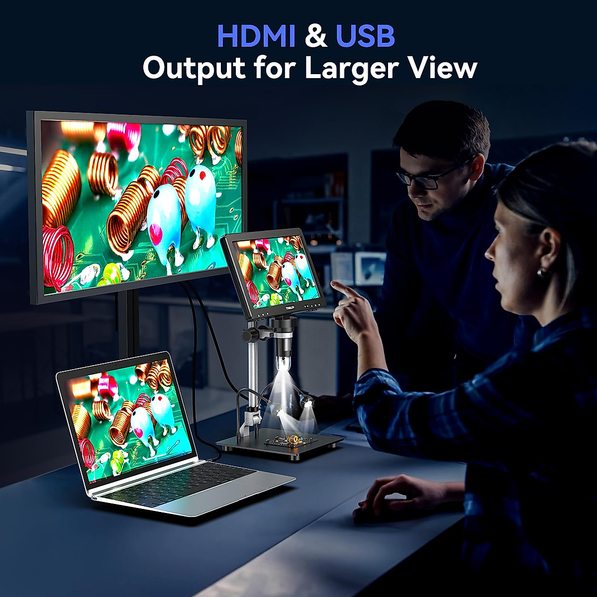 TOMLOV DM9 Max Digital Microscope: 10.1" 1500X 20MP HD IPS HDMI Coin Microscope Magnifier for Error Coins with Screen, LCD Soldering Microscopes for Adults, 10 LED Lights, PC/TV Compatible, 64GB