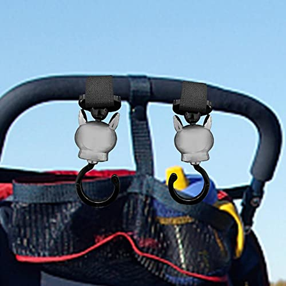 2Pcs Stroller Hooks Hooks Adjustable Multifunctional 360 Degree Rotate Accessories Holder Clips for Groceries Purse Diaper Bags