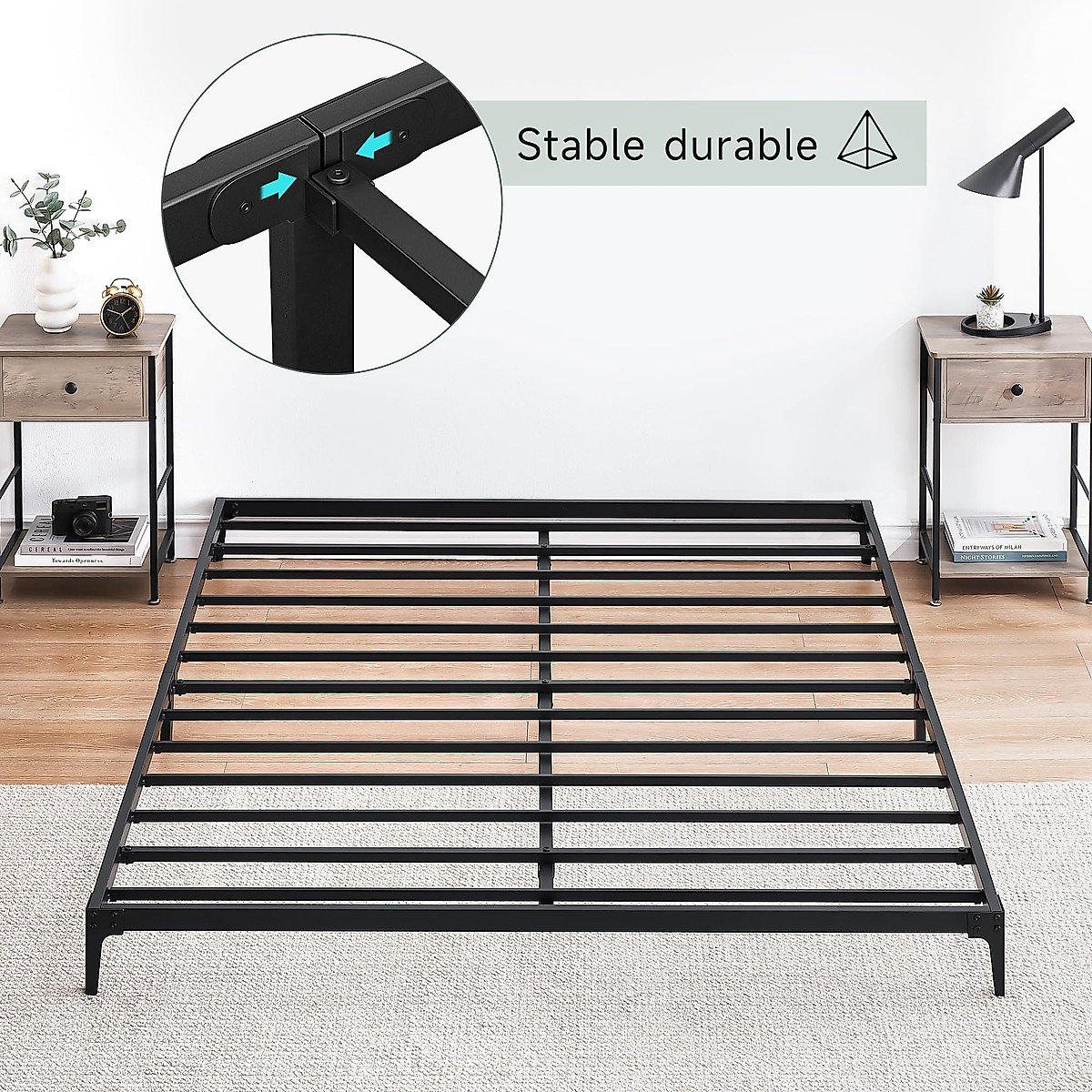 GAOMON 6 Inch Low Queen Bed Frame Heavy Duty Metal Mattress Foundation Platform Sturdy Steel Slat No Box Spring Needed, Easy Assembly, Noise Free