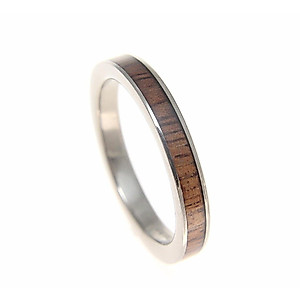 Arthur's Jewelry Genuine inlay Hawaiian koa wood wedding band ring titanium 3mm size 8.5