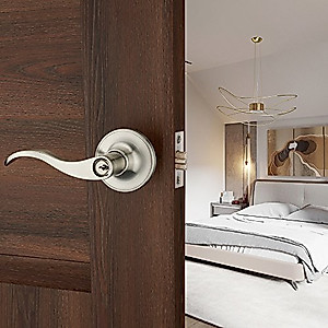 HENYIN Wave Lever Keyed Entry Door Lock/Door Knob Hardware Wave Handle and Closet Lockset (805SN-L)