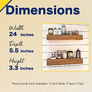 Wall Floating Shelves - Rustic Wooden Wall Shelf for Kitchen Bathroom - Handmade Farmhouse Shelves (Special Walnut, 24 Inch - 2 Pack)
