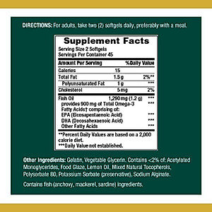 Fish Oil 1290 mg, Mini Odorless Softgels, 2 Bottles (90 Count)
