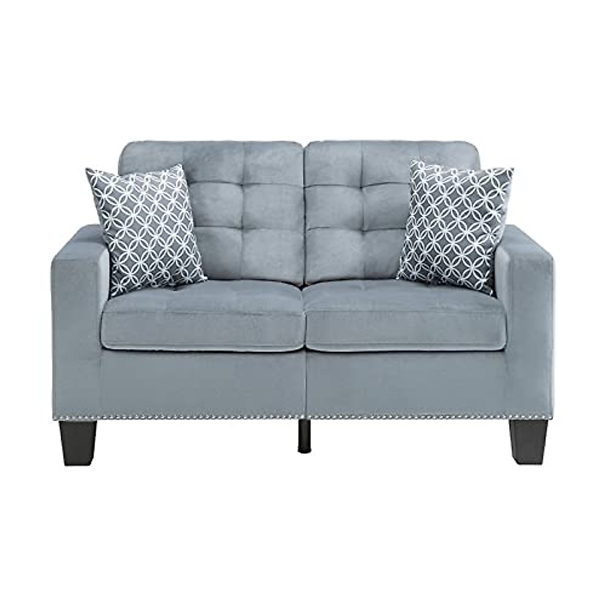 Pemberly Row Tufted Microfiber Loveseat in Gray