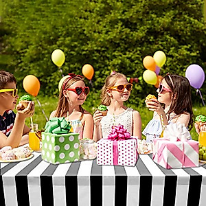 peony man 2 Pieces Black and White Striped Tablecloth Plastic Stripe Table Cover Waterproof Rectangle Tablecloth for Holiday Party Picnic Decoration