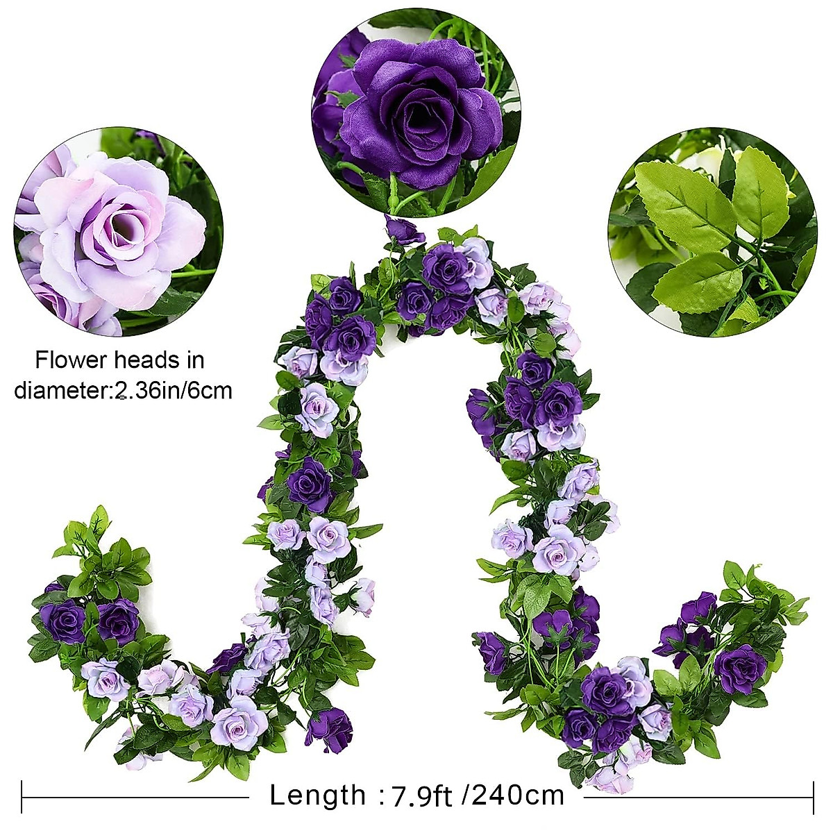 JUSTOYOU 2 Pack (15.8FT) Fake Rose Garland, Artificial Rose Vines Flower Garland Hanging Floral Garland Vine Wedding Home Backdrop Party Arch Arrangement Decoration