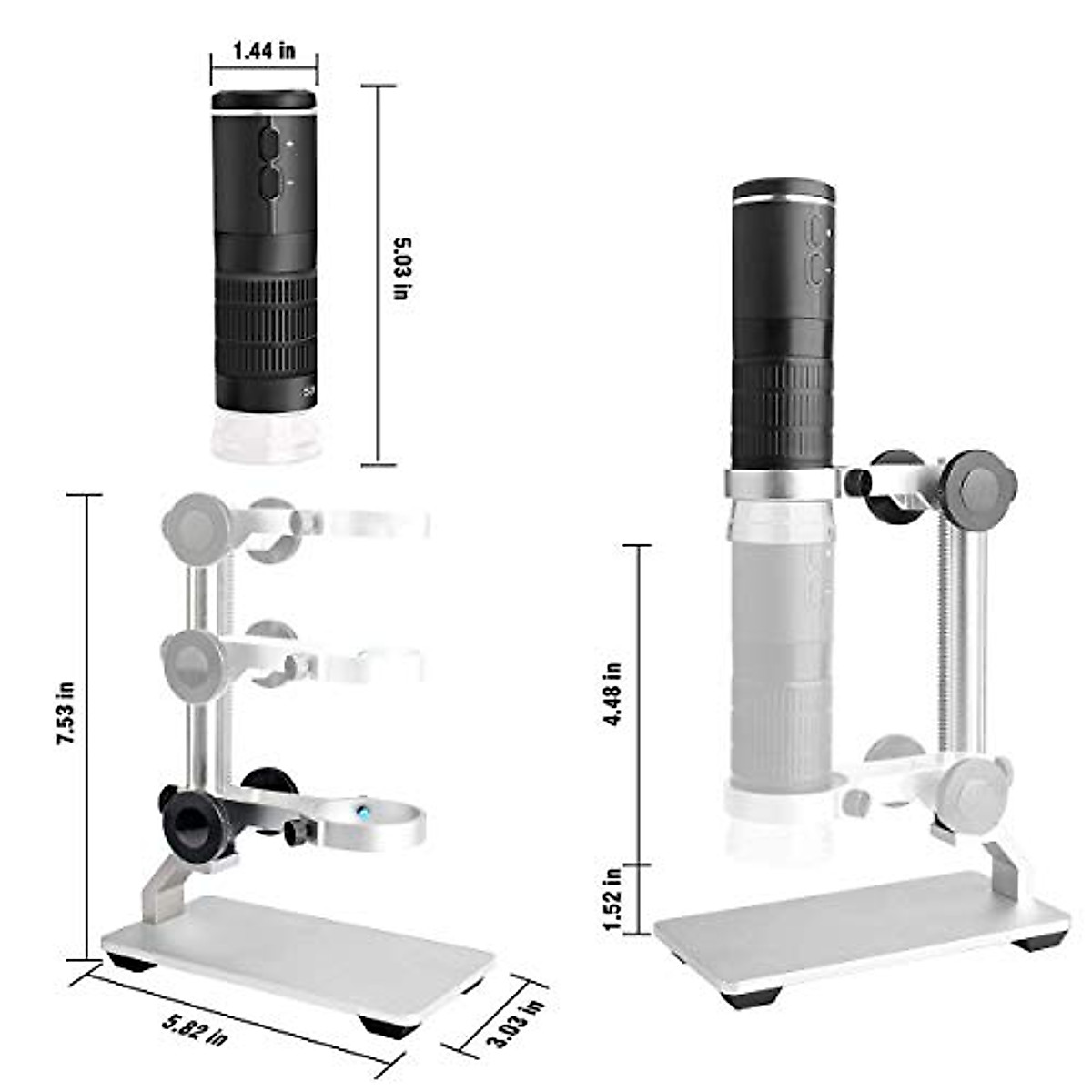 Cainda WiFi Digital Microscope for iPhone Android Phone Mac Windows, HD 1080P/720P Video Record 50-1000X Magnification Wireless Portable Microscope with Adjustable Metal Stand and Carrying Bag
