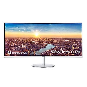 SAMSUNG CJ79 Series 34-Inch ViewFinity Ultrawide QHD (3440x1440) Computer Monitor, 100Hz, Thunderbolt 3 Daisy Chain, QLED, HDMI, USB Hub, Height Adjustable Stand (LC34J791WTNXZA), White