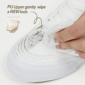 Moudki PU Leather High Top Sneakers for Women, Black and White Casual High Top Shoes, Lace up Women's Fashion Sneakers (Water Resistant)(White,US10.5)