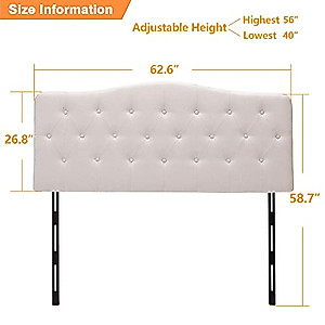 Yongchuang Tufted Upholstered Headboard Queen Adjustable Height Headboard Panel for Queen Size Bed Ivory