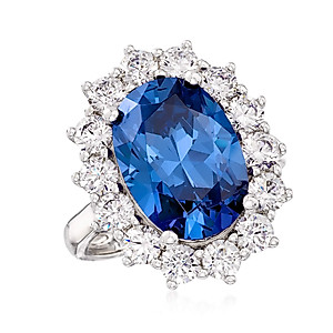 Ross-Simons 5.30 Carat Simulated Sapphire and 1.80 ct. t.w. CZ Ring in Sterling Silver. Size 6