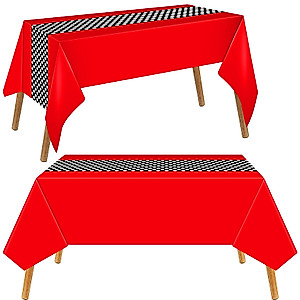 Irenare 3 Pcs Mouse Birthday Party Supplies Christmas Tablecloth Mouse Theme Baby Shower Decorations Plastic Table Cover Polka Dot Tablecloth Lady Bug Party Decorations, 54 x 108 Inch(Red)