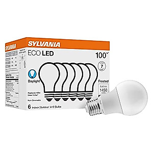 SYLVANIA ECO LED Light Bulb, A19, 100W Equivalent, Efficient 14.5W, 7 Year, 1450 Lumens, Frosted, 5000K, Daylight - 6 Pack (40884)