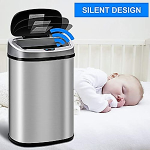 13 Gallon Kitchen Trash Can Touch Free Automatic Stainless Steel Trash Can Electronic Touchless Motion Sensor Automatic Trash Can with Lid Home Bathroom Office Restroom Brushed Large Dustbin,50L
