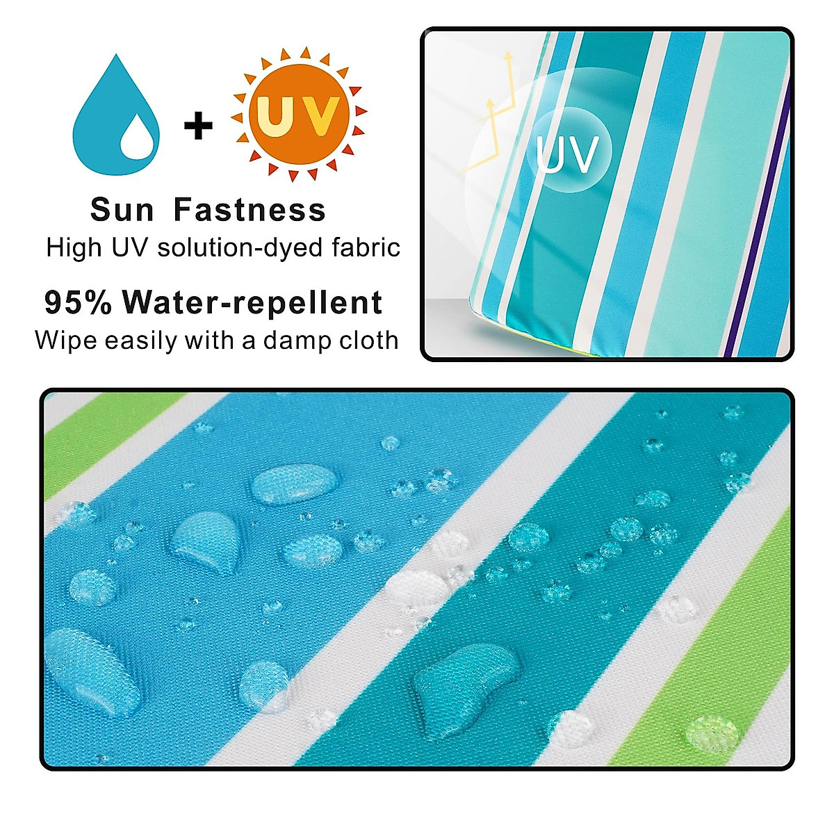 NettyPro Outdoor Cushion Slipcovers Waterproof 20 x 18 inch Patio Furniture Chair Seat Cushion Covers with Zipper and Tie, Replacement Cover Only, Stripes Turquoise