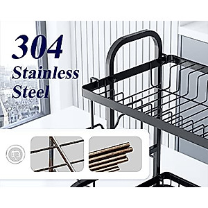 Kitsure Dish Drying Rack -Multifunctional Dish Rack, Rustproof Kitchen Dish Drying Rack with Drainboard & Utensil Holder, 2-Tier Dish Drying Rack with a Large Capacity for Kitchen Counter