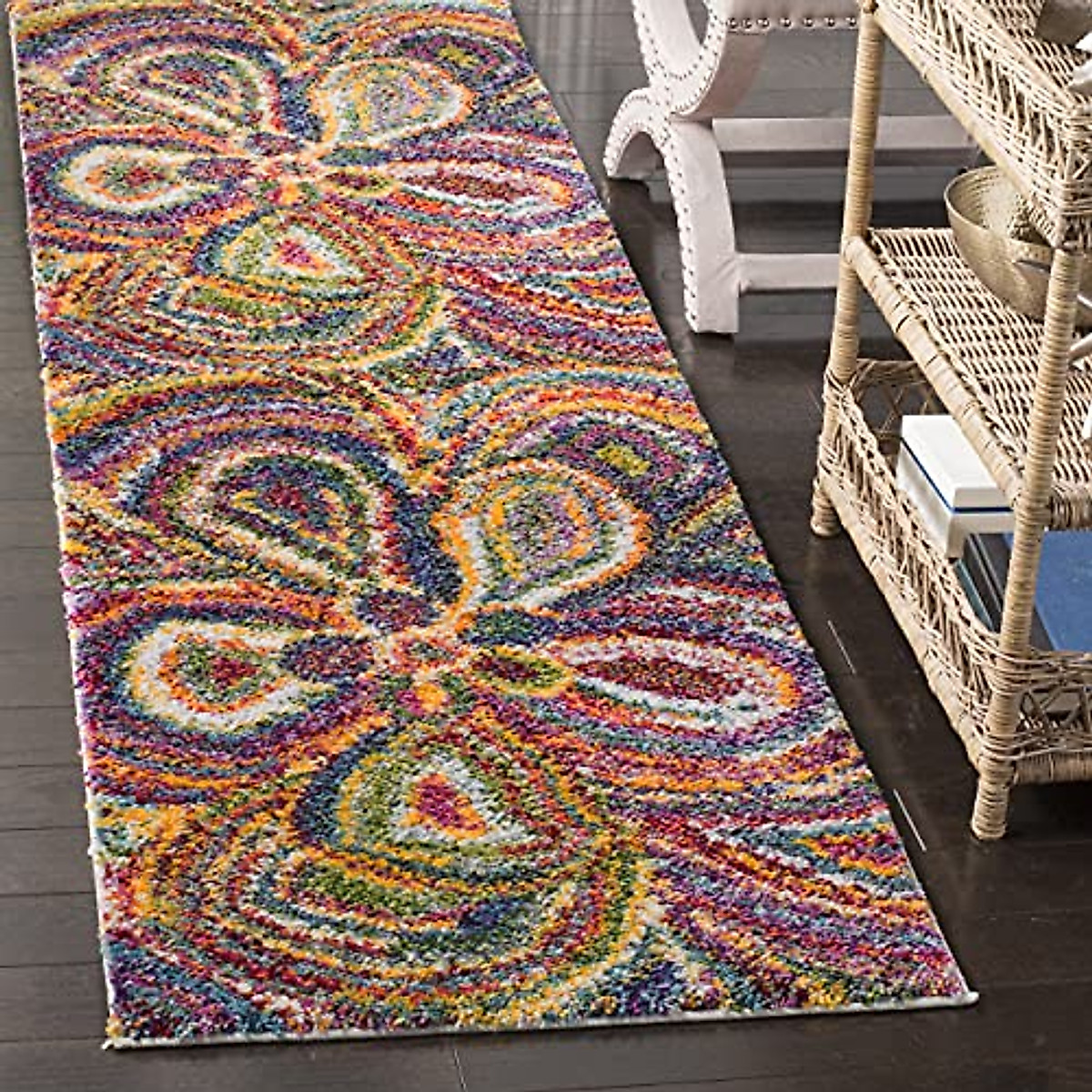 SAFAVIEH Fiesta Shag Collection 2'3" x 6' Multi FSG383M Modern Floral Non-Shedding Living Room Bedroom Dining Room Entryway Kids Runner Rug