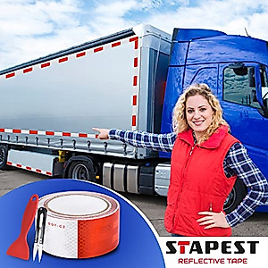 STAPEST DOT Reflective Tape Red & White, 2 Inch x 30 Feet - High Visibility Trailer Reflective Tape Outdoor Waterproof and Weather Resistant – Suitable for Trucks and Cars (Pack of 1)