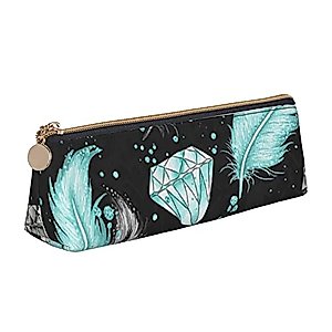 Pearls Diamonds And Feathers Pencil Case Portable Pen Pouch With Zipper Leather Pencil Bag Storage Box Stationery Organizer For Office Work