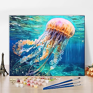 TUMOVO Paint by Numbers for Adults Beginner Jellyfish Paint-by-Numbers Wild Marine Animals Paint by Number Kits DIY Paint by Numbers Adult Paint by Number Kits on Canvas Home Decor, 16 x20 Inch