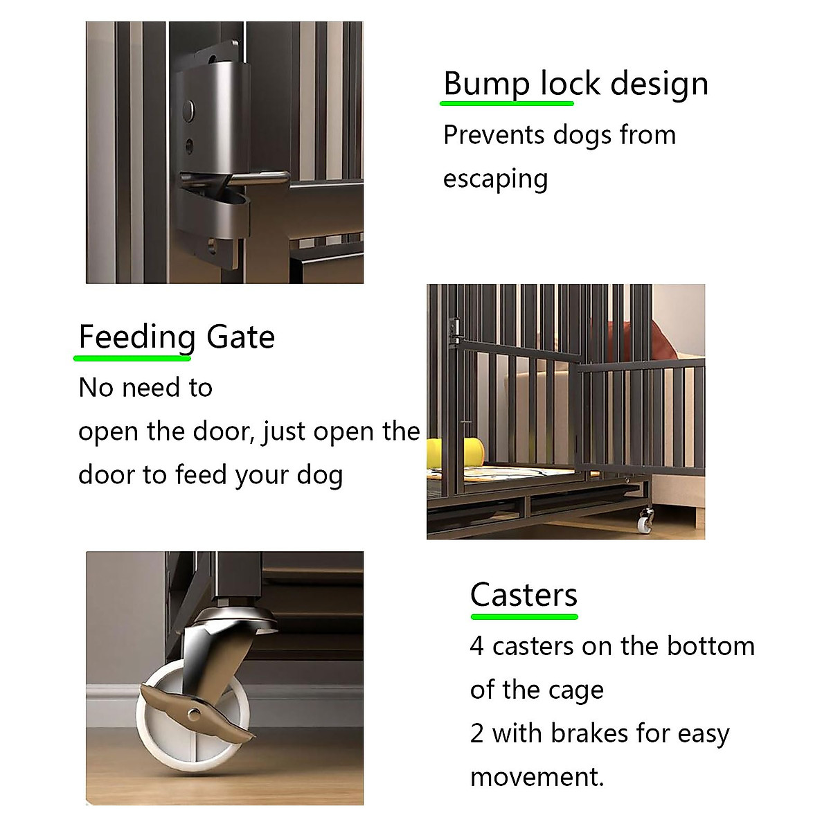 Dog Kennel Large, 50" Heavy Duty Dog Crate,Robust Stable Dog Kennel,Suitable for High Anxiety Escape Proof Dog Crate, Large Dog Crate,Dog Crate with Locking Wheels and Removable Tray,Black