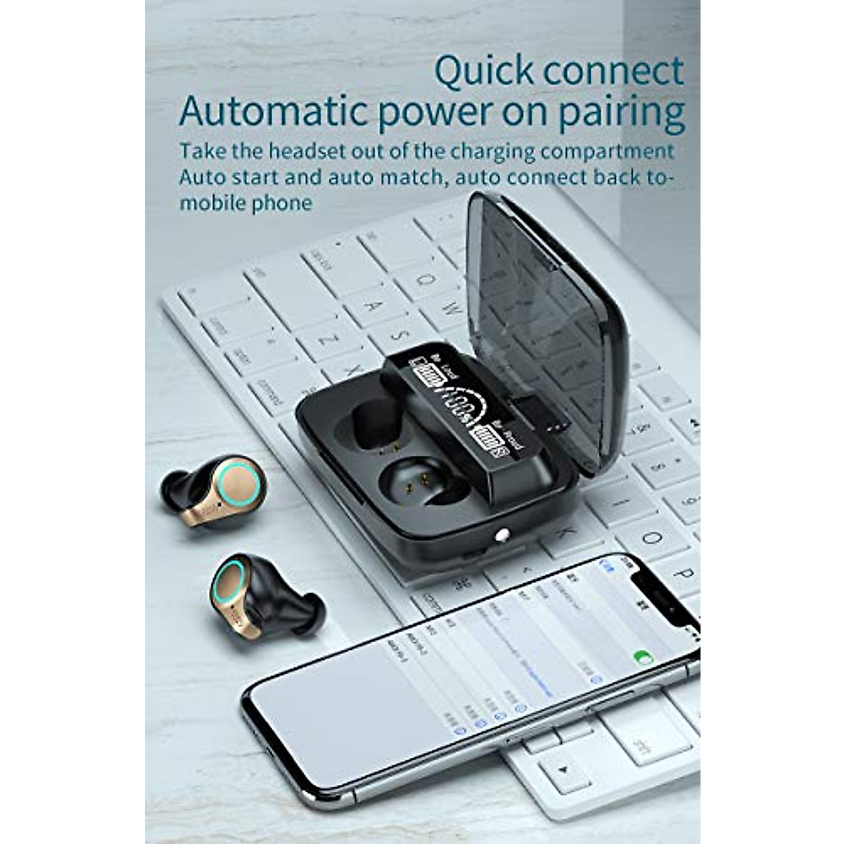 Wireless Earbuds, Bluetooth 5.1 Headphones 180 Hours Playtime Earphones with Microphone, in Ear Headset IPX7 Waterproof Earbuds Noise Cancelling, LCD Display for Sports/Working