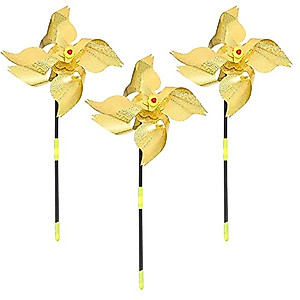 Happyyami 3Pcs Octagonal Bird Windmill Golden Windmill Creative Spinner Bird- Proof Windmill Orchard Balcony Garden Decoration