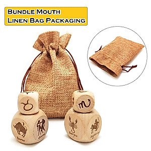 Hometu 2 Pairs/Set Zodiac Constellation Dice Set - 2Pcs 20MM + 2Pcs 30MM Engraved Wooden Astrological Dices for Divination Accessory (V1(20MM)+V1(30MM)), Wood