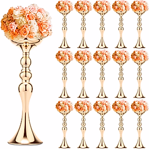 Sadnyy 16 Pcs Gold Metal Flower Arrangements Stand Metal Wedding Flower Centerpiece Stand 15 Inch Tall Table Decor Flower Vase for Wedding Reception Centerpieces Event Party Hotel Home Decor